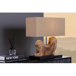 Riess Ambiente Handgefertigte Tischlampe HYPNOTIC 50cm natur Teakholz beige mit Leinenschirm Riess-Ambiente