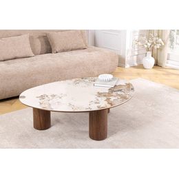 Riess Ambiente Stilvoller Couchtisch ORGANIKO 110cm wei&szlig; braun Walnuss Pandora Keramik Riess-Ambiente Sofatisch Wohnzimmertisch organisch Modern