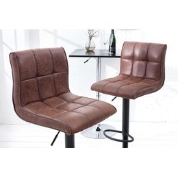 Riess Ambiente H&ouml;henverstellbarer Barhocker MODENA vintage braun Microfaser Metall schwarz mit Lehne drehbar Polsterstuhl Riess-Ambiente f&uuml;r K&uuml;che Tresenhocker...