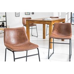 Riess Ambiente Industrial Design Stuhl DJANGO vintage braun mit Eisengestell Riess-Ambiente Esszimmerstuhl K&uuml;chenstuhl