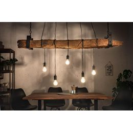 Riess Ambiente Industrial H&auml;ngelampe BARRACUDA 152cm recyceltes Massivholz mit 5 Leuchten Riess-Ambiente Industrie & Loft Natur Rustikal Upcycling