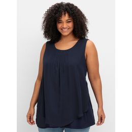 sheego Damen 2-in-1-Top aus Chiffon und Jersey, tiefblau, Gr&ouml;&szlig;e 48