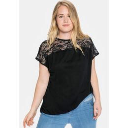 sheego Damen Spitzenshirt in A-Linie, schwarz, Gr&ouml;&szlig;e 48/50