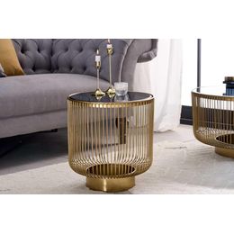 Riess Ambiente Filigraner Design Beistelltisch VARIATION 50cm gold Metall rund Schwarzglas Handarbeit Riess-Ambiente S&auml;ulentisch Glamour Retro Vintage