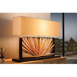 Riess Ambiente Handgefertigte Tischlampe EUPHORIA 80cm natur Longanholz beige mit Leinenschirm Riess-Ambiente