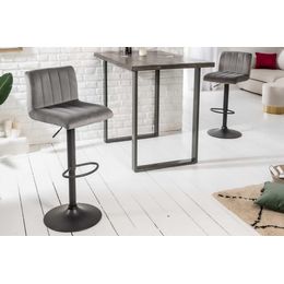Riess Ambiente Drehbarer Barhocker PORTLAND grau Samt Barstuhl mit Lehne h&ouml;henverstellbar Polsterstuhl Riess-Ambiente f&uuml;r K&uuml;che Tresenhocker Bistrohocker...