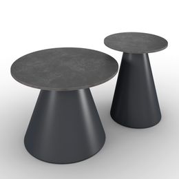 Couchtisch Mila Dunkelgrau /Schwarz Metall/Stein 2-er Set