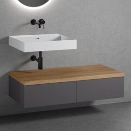 neoro n50 M&ouml;belanlage B: 120 cm mit 2 Ausz&uuml;gen, Waschtisch ohne Hahnloch wei&szlig; matt, mit n30 Spiegel,, BN0133WM+2#BN0411WL+BN0404W1+BN0009MI,