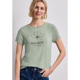 T-Shirt Street One, Damen, Gr. 34, mint leaf, Stoff, 95% Viskose, 5% Elasthan, bedruckt, comfort fit normal, Rundhals, abgesteppt, Shirts T-Shirt, mit Artwork