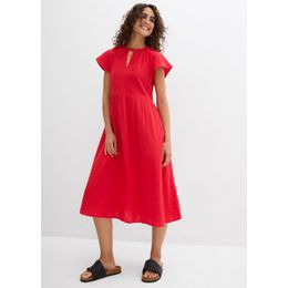 bonprix Kleid aus weichem Musselin, rot, Gr.42, ausgestelltes Musselinkleid aus reiner Baumwolle mit V-Ausschnitt, aus 100% Baumwolle