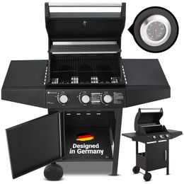Juskys BBQ Gas-Grill Louisiana, 3 Brenner Grillrost, Deckel mit Thermometer