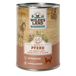 Hundenassfutter 'Pferd mit S&uuml;&szlig;kartoffeln, Wildkr&auml;utern und Distel&ouml;l' Adult 400 g