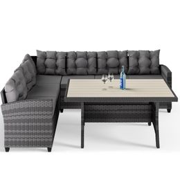 Casaria Polyrattan Ecklounge Lissabon Grau/Anthrazit inkl Kissen