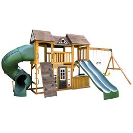 Zwerkules Spielturm 'Bolzo' FSC ‐zertifiziertes Spie&szlig;tannenholz natur 692 x 285 x 347 cm mit Rutschen und Schaukel