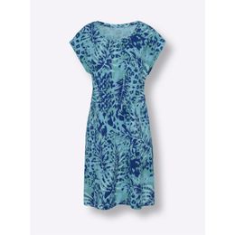 Damen Sommerkleid in A-Form, bedruckt royalblau-aquamarin-bedruckt, Gr&ouml;&szlig;e 48/50