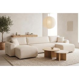 Wohnlandschaft OTTO HOME "JONAA, U-Form, 311 cm - OTTO. Verl&auml;ssliche Qualit&auml;t.", creme, B:311cm H:79cm T:52cm, Sofas, Wohnlandschaft, Schlaffunktion 133/270cm, Bettkasten, Cord, Struktur, Unser Tiefpreis
