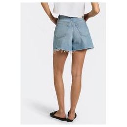 Jeansshorts BOSS ORANGE "SHORTS Premium Damenmode", Damen, Gr. 29, N-Gr, bright blau 432, Denim/Jeans, Obermaterial: 100% Baumwolle, Destroyed-Effekte, kurz, Jeans Jeansshorts, mit dezenter Used-Optik, High Rise