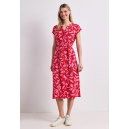Midikleid Street One, Damen, Gr. 46, EURO-Gr&ouml;&szlig;en, salsa rot, Stoff, 88% Viskose, 12% Polyamid, gebl&uuml;mt, normal wadenlang, Rundhals, abgesteppt, Kleider Midikleid, mit Blumenprint