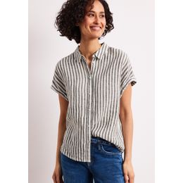 Kurzarmbluse Street One, Damen, Gr. 40, espresso braun, Web, Obermaterial: 100% Leinen, gestreift, normal h&uuml;ftbedeckend, Rundhals, Aufschlag, Blusen, Gestreifte Sommerbluse aus Leinen