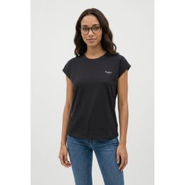 T-Shirt Pepe Jeans "BLOOM", Damen, Gr. XS, schwarz, Single Jersey, Obermaterial: 100% Baumwolle, bedruckt, unifarben, slim fit h&uuml;ftlang, Rundhals, abgesteppte Kante, Shirts T-Shirt, im Slim Fit, Rundhals