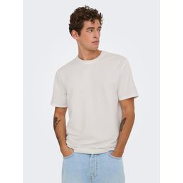 Only & Sons Rundhalsshirt ONLY & SONS "ONSKIAN LIFE REG SEERSUCKER SS TEE NOOS", Herren, Gr. XXL, wei&szlig; (cloud dancer), Single Jersey, Obermaterial: 97% Baumwolle, 3% Elasthan, unifarben, regular fit normal, Rundhals, Shirts Rundhalsshirt