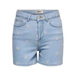 Jeansshorts Only "ONLJOSEPHINE HW DAISY DNM SHORTS AZGNOOS", Damen, Gr. XS, N-Gr, light blau denim, Denim/Jeans, Obermaterial: 99% Baumwolle, 1% Elasthan, bestickt, kurz, Jeans Jeansshorts, Baumwollmischung, High Waist