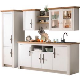 K&uuml;che OTTO HOME "KS-Westminster", wei&szlig; (k&uuml;che: wei&szlig;, korpus: pinie wei&szlig;, arbeitsplatte: eiche wotanfarben), B:270cm T:60cm, Komplettk&uuml;chen-Sets, Breite 270 cm, ohne E-Ger&auml;te