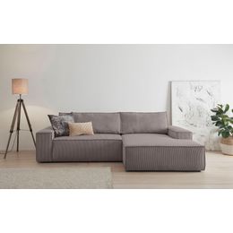 Ecksofa Home Affaire "SHERWOOD L-Form, 267 cm - OTTO. Verl&auml;ssliche Qualit&auml;t.", taupe, B:267cm H:85cm T:167cm, 100% Polyester, Sofas, Ecksofa, Schlaffunktion mit Bettkasten (210x136 cm), Cord, Vintage, Samtvelours