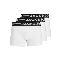 Jack & Jones Boxer JACK & JONES "Sense Trunks", Herren, Gr. XXL, 3 Stk., wei&szlig;, Jersey, Obermaterial: 95% Baumwolle, 5% Elasthan, bedruckt, unifarben mit Farbeinsatz, k&ouml;rpernah, Unterhosen, Baumwollmischung, elastisches B&uuml;ndchen