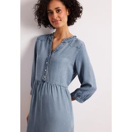 Jeanskleid Street One, Damen, Gr. 46, N-Gr, light blau soft wash, Jersey, Obermaterial: 100% Lyocell, figurumspielend kniefrei, V-Ausschnitt, Kleider, weich fallende, vorgewaschene Optik, dekorative Knopfleiste
