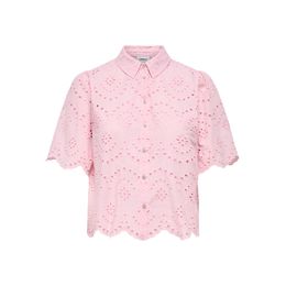 Spitzenbluse Only "ONLVALAIS S/S SHIRT WVN NOOS", Damen, Gr. XS, pink lady, Web, Obermaterial: 100% Baumwolle, unifarben, loose fit normal, gewellter Abschluss, Blusen Spitzenbluse, Baumwolle, loose fit