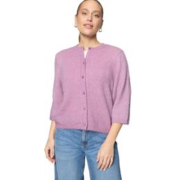 Strickjacke Zero "Damen 3/4 Arm und Kn&ouml;pfe", Damen, Gr. 36, rosa (lila melange), Strick, Obermaterial: 2% Elasthan, 15% Polyamid, 8% Polyacryl, 21% Polyester, 49% Polyester, 5% Wolle, aufgeraut, figurbetont normal, Rundhals, weit, Strickjacken Strickjacke, Knopfleiste