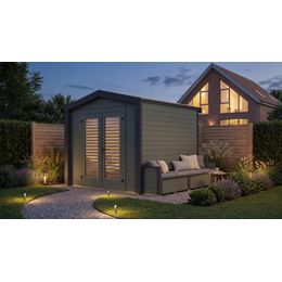 Gartenhaus Weka "Killarney", gr&uuml;ngrau, anthrazit, ohne Fu&szlig;boden, ohne Dacheindeckung, Massivholz, Gartenh&auml;user, Gartenhaus, Doppelt&uuml;r mit Lamellen, inkl. Sitztruhe