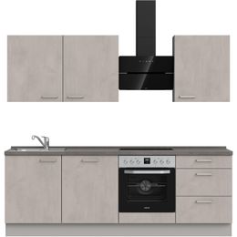 K&uuml;chenzeile Nobilia "Riva II", NEU: individuell anpassbar mit gratis Profi-Beratung", grau (k&uuml;che: grau, korpus: steingrau, arbeitsplatte: beton schiefergrau nachbildung), B:240,3cm H:216,6cm T:60cm, Komplettk&uuml;chen-Sets, K&uuml;chenzeile, vormontiert, Breite 240 cm, Ausrichtung w&auml;hlbar, wahlw. mit E-Ger&auml;ten