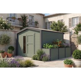 Gartenhaus Weka "Killarney", gr&uuml;ngrau, anthrazit, ohne Fu&szlig;boden, ohne Dacheindeckung, Massivholz, Gartenh&auml;user, Gartenhaus, Doppelt&uuml;r, 1 1/2 Fenster, inkl. Hochbeet