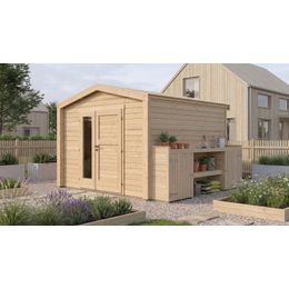 Gartenhaus Weka "Killarney", naturbelassen, ohne Fu&szlig;boden, ohne Dacheindeckung, Massivholz, Gartenh&auml;user, Gartenhaus, Doppelt&uuml;r, 1 1/2, Fenster an Seite, inkl. Pflanztisch