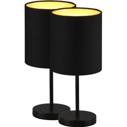 REALITY LEUCHTEN Tischleuchte "Jerry", schwarz (schwarz matt), 1, &Oslash; 13cm H: 28,5cm, 2 Stk., Leuchten, 2er-Set Tischlampe, Stoffschirm in schwarz/gold, Schnurschalter, Tischleuchte