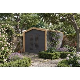 Gartenhaus Weka "Killarney", grau (anthrazit, eiche hell), ohne Fu&szlig;boden, ohne Dacheindeckung, Massivholz, Gartenh&auml;user, Gartenhaus, Doppelt&uuml;r mit Lamellen