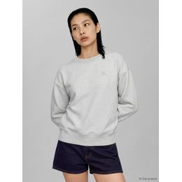 Sweatshirt Calvin Klein Jeans "RELAXED MONOGRAM FRENCH TERRY", Damen, Gr. S, grau (bc01 light grau heather), Sweatware, Obermaterial: 100% Baumwolle, unifarben, relaxed fit taillenbedeckt, Rundhals, eingesetzt Rippb&uuml;ndchen, Sweatshirts Sweatshirt, Relaxed fit mit Rundhalsausschnitt