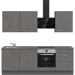 K&uuml;chenzeile Nobilia "Riva II", NEU: individuell anpassbar mit gratis Profi-Beratung", grau (k&uuml;che: grau, korpus: schiefergrau, arbeitsplatte: beton schiefergrau nachbildung), B:240,3cm H:216,6cm T:60cm, Komplettk&uuml;chen-Sets, K&uuml;chenzeile, vormontiert, Breite 240 cm, Ausrichtung w&auml;hlbar, wahlw. mit E-Ger&auml;ten
