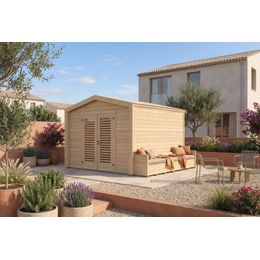 Gartenhaus Weka "Killarney", braun (naturbelassen), ohne Fu&szlig;boden, ohne Dacheindeckung, Massivholz, Gartenh&auml;user, Gartenhaus, Doppelt&uuml;r mit Lamellen, inkl. Sitztruhe