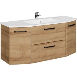 Waschtisch SAPHIR "Quicket 318, mit Mineralmarmorbecken, 112cm breit", riviera eiche quer nachbildung, B:112cm H:53,5cm T:48cm, Holzwerkstoff, Waschtische, Waschtisch