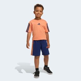 Trainingsanzug adidas Sportswear "LK 3S T-SET 160", Jungen, Gr. 128, dusky orange, dunkelblau, Obermaterial: 100% Baumwolle, Sportanz&uuml;ge Trainingsanzug