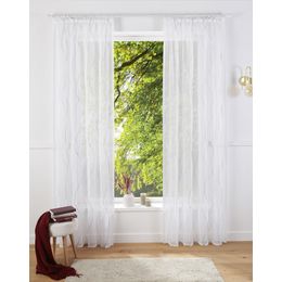 Gardine OTTO HOME "Mila" Gr. 1, grau (wei&szlig;, grau), B:140cm H:145cm, Voile, Polyester, Gardinen, Gardine, mit Wellenmuster bestickt, Voile, einfarbig