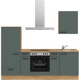 K&uuml;chenzeile Nobilia "Easytouch I", NEU: individuell anpassbar mit gratis Profi-Beratung", gr&uuml;n (k&uuml;che: gr&uuml;n, korpus: eiche sierra nachbildung, arbeitsplatte: eiche sierra nachbildung), B:240,3cm H:216,6cm T:60cm, Komplettk&uuml;chen-Sets, K&uuml;chenzeile, vormontiert, Breite 240 cm, Ausrichtung w&auml;hlbar, wahlw. mit E-Ger&auml;ten
