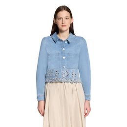 Jackenblazer Cartoon "Damen mit Stickerei", Damen, Gr. 42, blau, Obermaterial: 99% Baumwolle, 01% Elasthan, gerade normal, Blazer