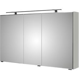 Spiegelschrank SAPHIR "3 Dreht&uuml;ren einfach verspiegelt und 6 Glaseinlegeb&ouml;den", wei&szlig; glanz, B:120cm H:70,3cm T:14,9cm, Holzwerkstoff, Schr&auml;nke, Spiegelschrank