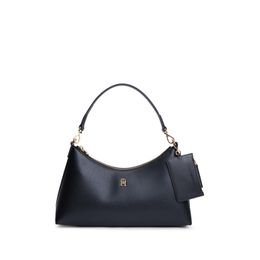Schultertasche Tommy Hilfiger "TH ICON SHOULDER BAG", Damen, Gr. B/H/T: 37,5cm x 23,5cm x 12cm, schwarz, Lederimitat, Taschen Schultertasche, Damen Handtasche, Clutch mit edlem Logoschriftzug