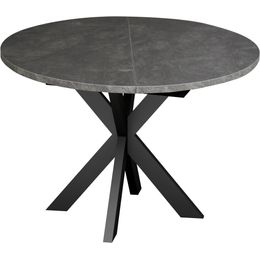 M&auml;usbacher Esstisch M&Auml;USBACHER, schwarz feinstruktur, keramik optik grau, schwarz feinstruktur, keramik optik grau, B:110cm H:76cm T:110cm, Tische, Esstisch, Runder Esstisch, Metallgestell in Stern-Form, ausziehbar