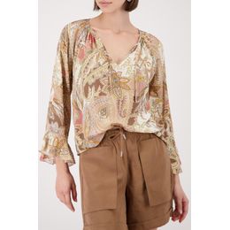 Schlupfbluse monari "Bluse Paisleydruck allover", Damen, Gr. 44, braun gem, Web, Obermaterial: 100% Viskose, gemustert, regular fit taillenbedeckt, V-Ausschnitt, Trompeten&auml;rmel gerader Abschluss, Blusen Schlupfbluse, Regular fit mit Paisleymuster